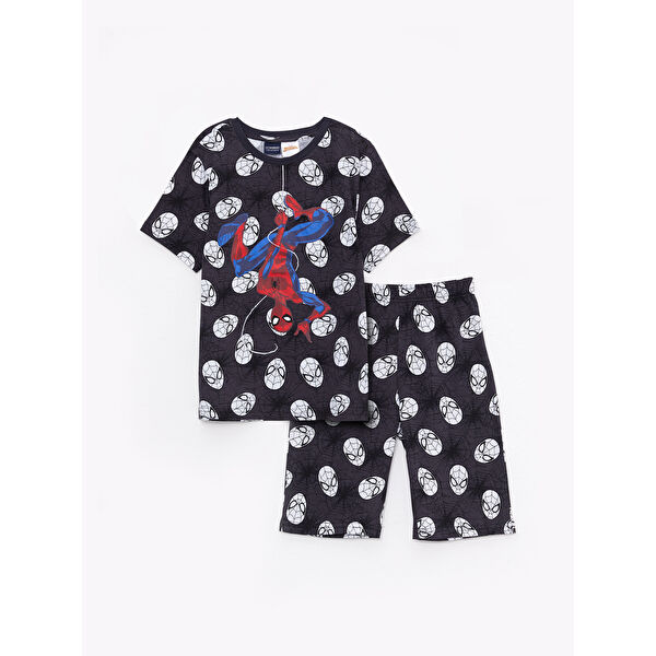 Bisiklet Yaka Spiderman Baskılı Kısa Kollu Erkek Çocuk Şortlu Pijama Takımı