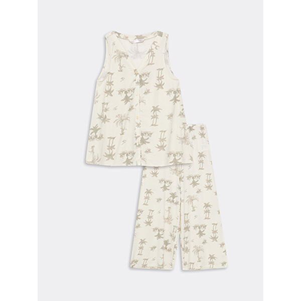 LCW DREAM V Yaka Desenli Kolsuz Kadın Pijama Takımı