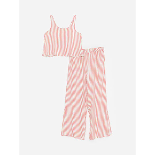 LCW DREAM Kayık Yaka Çizgili Kolsuz Viskon Kadın Pijama Takım