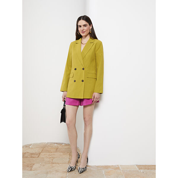 LCW VISION Önden Düğme Kapamalı Düz Uzun Kollu Keten Kadın Blazer Ceket