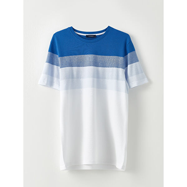 Bisiklet Yaka Kısa Kollu Renk Bloklu Penye Erkek Tişört