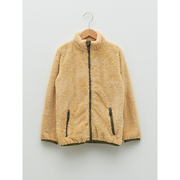 Dik Yaka Basic Uzun Kollu Pelüş Erkek Çocuk Fermuarlı Sweatshirt