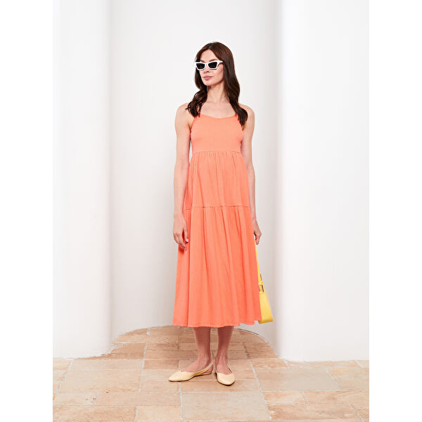 Kalp Yaka Düz Askılı Krinkle Hamile Elbise