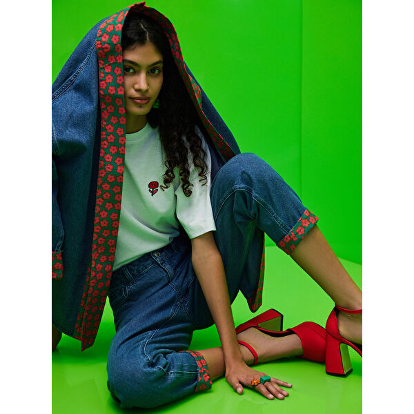 Kuaybe Gider X LCW Modest Şal Yaka Desenli Uzun Kollu Kadın Rodeo Jean Ceket