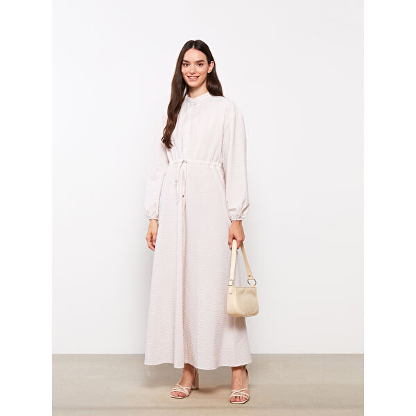 MODEST Bisiklet Yaka Çizgili Uzun Kollu Kadın Elbise