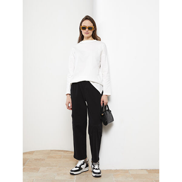 MODEST Beli Lastikli Rahat Kalıp Düz Cep Detaylı Gabardin Kadın Pantolon