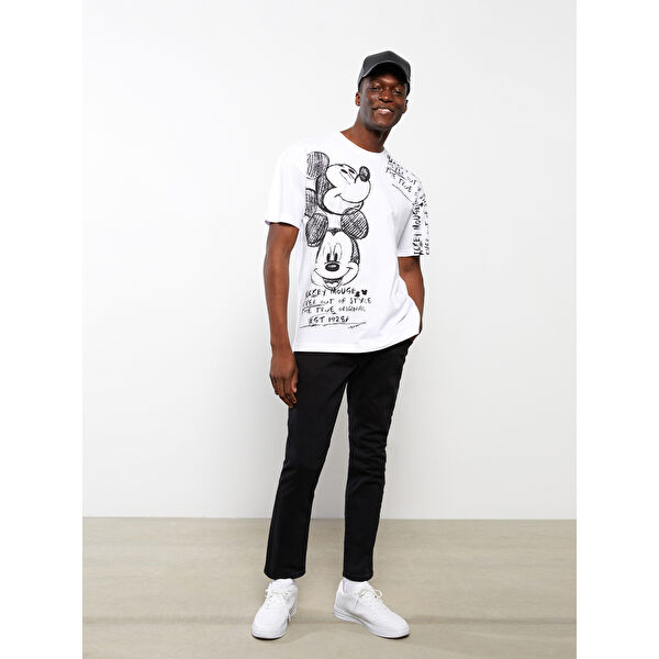 XSIDE Oversize Bisiklet Yaka Kısa Kollu Mickey Mouse Baskılı Penye Erkek Tişört