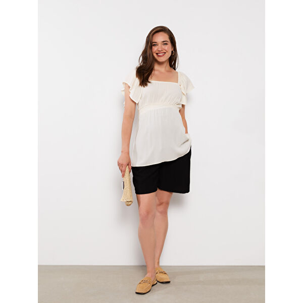 Beli Lastikli Karın Panelli Düz Hamile Şort