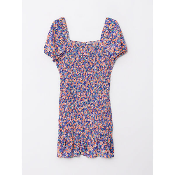 LCW CASUAL Kare Yaka Çiçekli Kısa Kollu Viskon Kadın Elbise