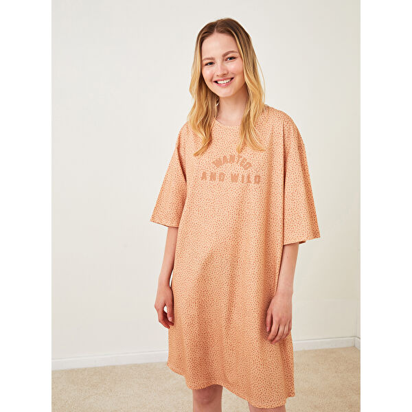 LCW DREAM Bisiklet Yaka Baskılı Kısa Kollu Kadın Gecelik