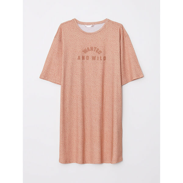 LCW DREAM Bisiklet Yaka Baskılı Kısa Kollu Kadın Gecelik