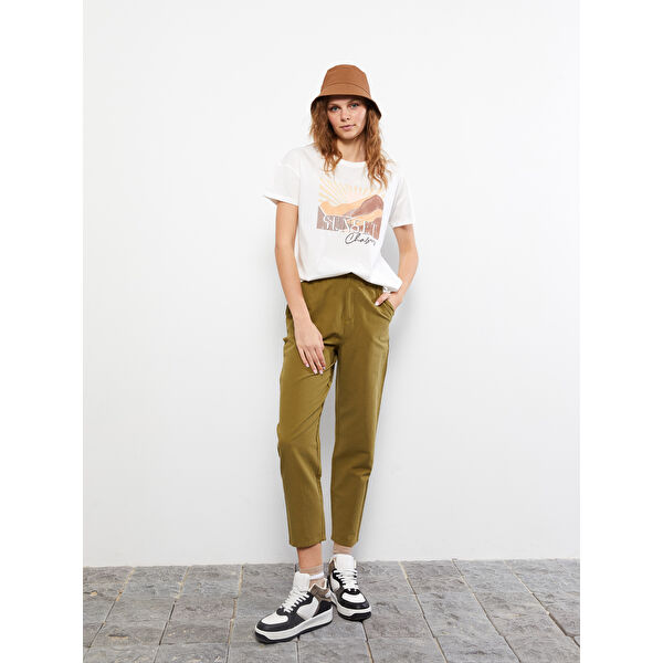 LCW CASUAL Beli Lastikli Rahat Kalıp Düz Keten Kadın Pantolon