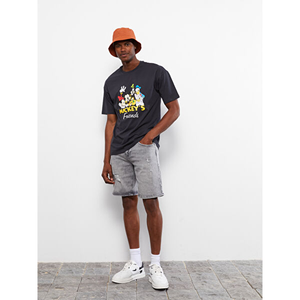 XSIDE Oversize Bisiklet Yaka Kısa Kollu Mickey Mouse Baskılı Penye Erkek Tişört