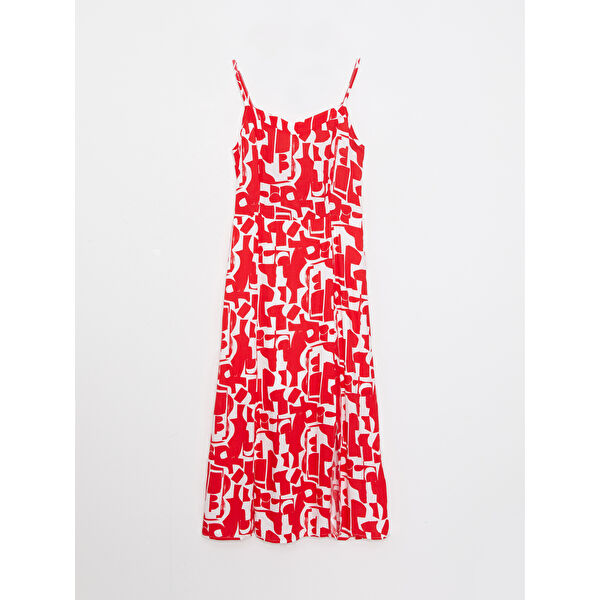 Kalp Yaka Desenli Askılı Kadın Elbise