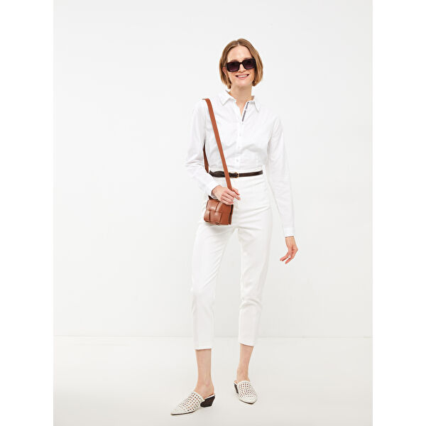 Önden Düğme Kapamalı Düz Uzun Kollu Oxford Kadın Gömlek