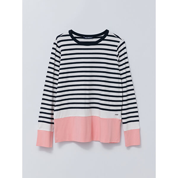 SOUTHBLUE Bisiklet Yaka Çizgili Uzun Kollu Kadın Tişört
