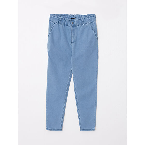 Büyük Beden Beli Lastikli Standart Fit Düz Kadın Rodeo Jean Pantolon Büyük Beden Beli Lastikli Standart Fit Düz Kadın Rodeo Jean Pantolon