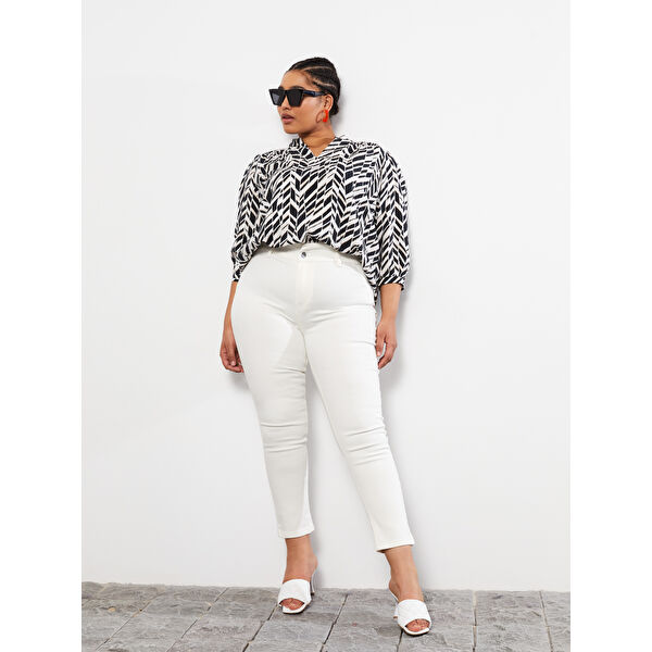 Büyük Beden Beli Lastikli Standart Fit Düz Kadın Rodeo Jean Pantolon Büyük Beden Beli Lastikli Standart Fit Düz Kadın Rodeo Jean Pantolon