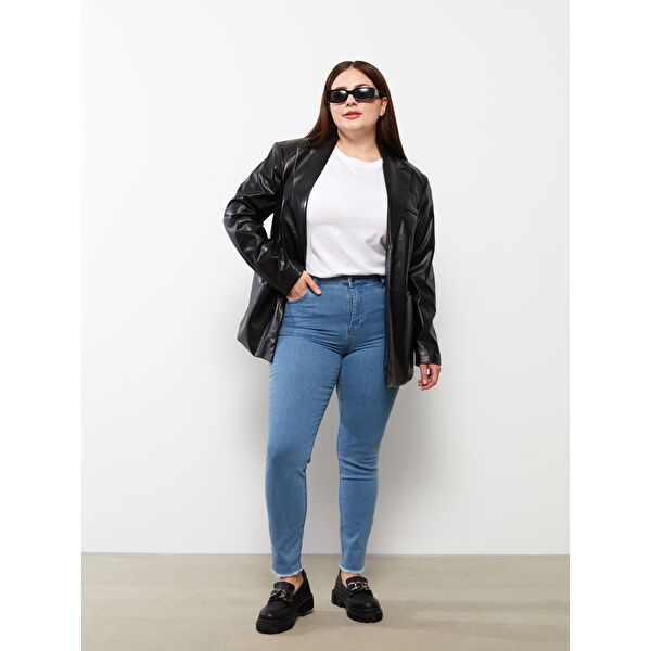 Büyük Beden Skinny Fit Cep Detaylı Kadın Rodeo Jean Pantolon