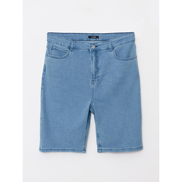 Büyük Beden Standart Fit Düz Cep Detaylı Kadın Jean Şort