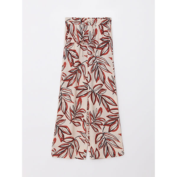 MODEST Beli Lastikli Standart Fit Desenli Viskon Kadın Pantolon