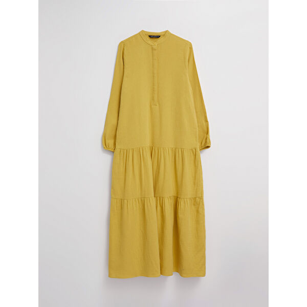 MODEST Hakim Yaka Düz Uzun Kollu Pamuklu Kadın Elbise