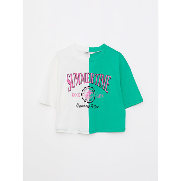 LCW CASUAL Bisiklet Yaka Renk Bloklu Kısa Kollu Pamuklu Kadın Tişört