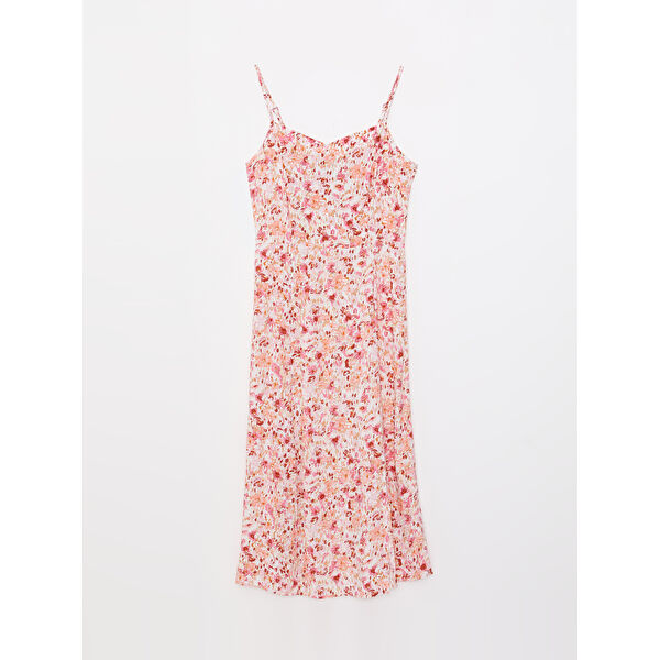 LCW CASUAL Kalp Yaka Çiçekli Askılı Viskon Kadın Elbise