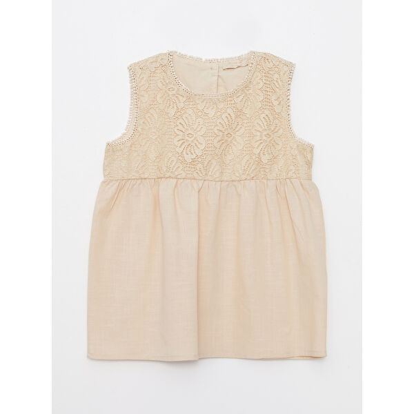 Bisiklet Yaka Dantel Detaylı Poplin Kız Çocuk Bluz