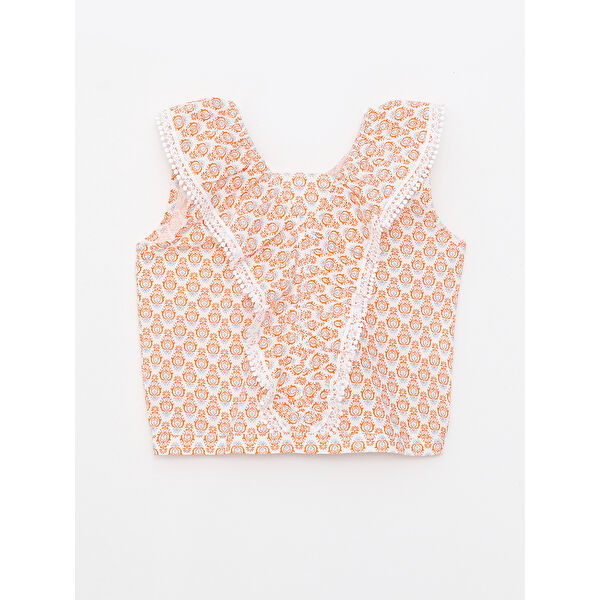 V Yaka Desenli Poplin Kız Çocuk Bluz