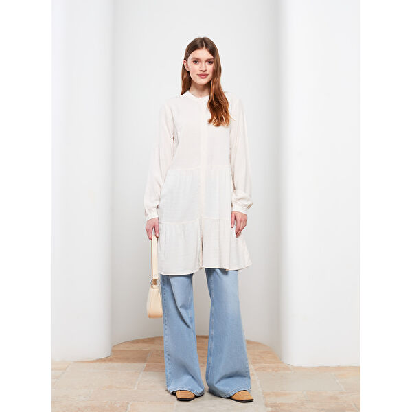 MODEST Bisiklet Yaka Kendinden Desenli Uzun Kollu Viskon Kadın Tunik