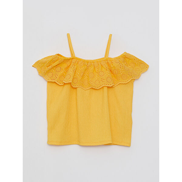 Kayık Yaka Fisto Detaylı Kısa Kollu Kız Çocuk Bluz