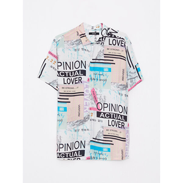 XSIDE Regular Fit Kısa Kollu Baskılı Viskon Erkek Gömlek