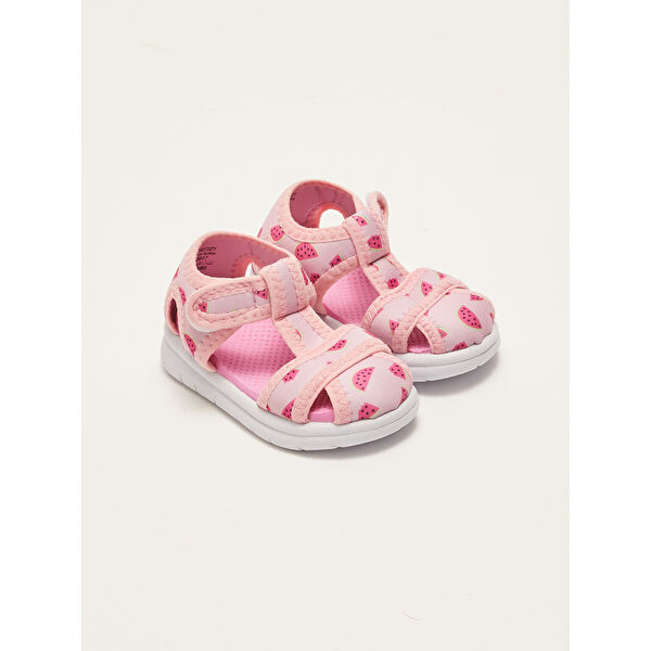 Baskılı Cırt Cırtlı Kız Bebek İlk Adım Sandalet