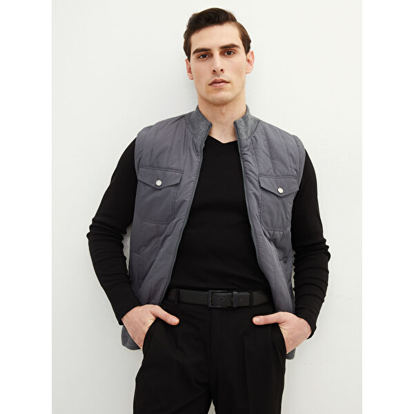 Standart Kalıp Dik Yaka Erkek Triko Yelek Standart Kalıp Dik Yaka Erkek Triko Yelek