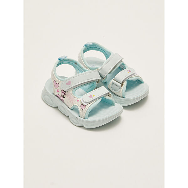 Baskılı Çift Bantlı Cırt Cırtlı Kız Bebek Sandalet