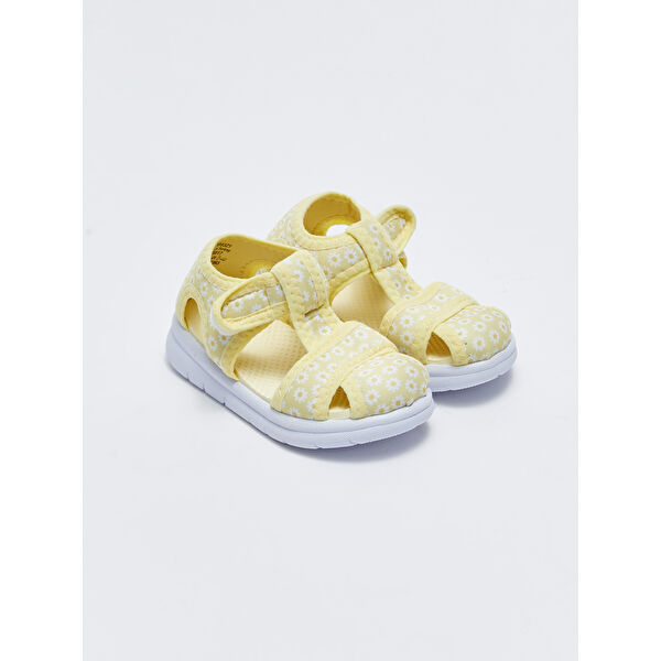 Çiçek Baskılı Cırt Cırtlı Kız Bebek İlk Adım Ayakkabısı