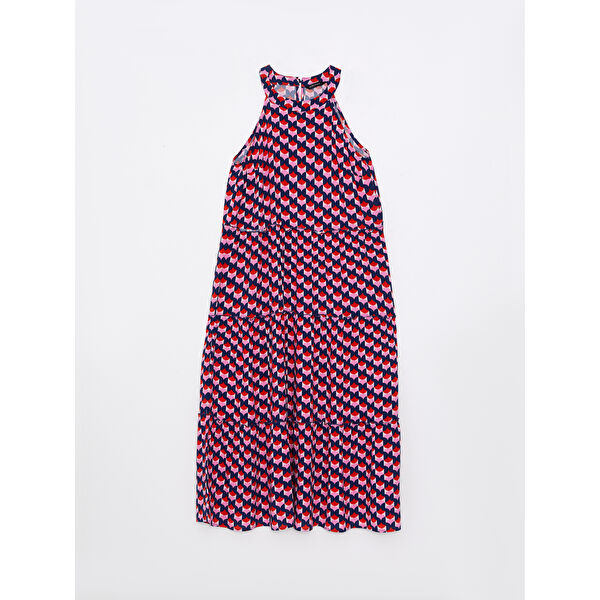 LCW CASUAL Halter Yaka Desenli Kolsuz Viskon Kadın Elbise