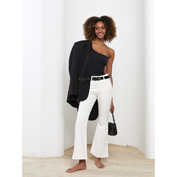 Yüksek Bel Standart Fit İspanyol Paça Kadın Rodeo Jean Pantolon