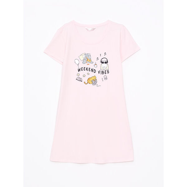 LCW DREAM U Yaka Baskılı Kısa Kollu Pamuklu Kadın Gecelik