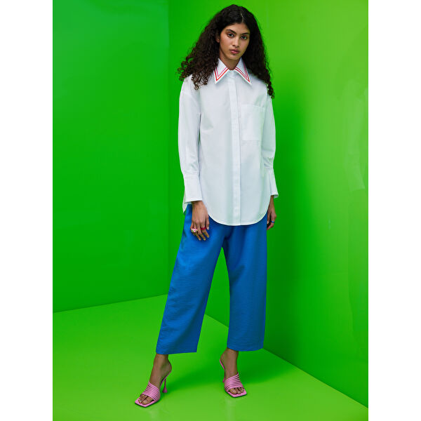 Kuaybe Gider X LC Waikiki Önden Düğme Kapamalı Nakışlı Uzun Kollu Poplin Kadın Gömlek