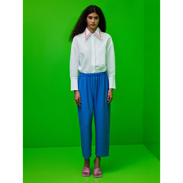 Kuaybe Gider X LC Waikiki Beli Lastikli Rahat Kalıp Düz Kadın Pantolon