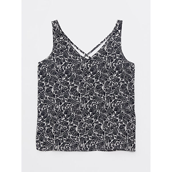 LCW CLASSIC V Yaka Desenli Kolsuz Viskon Kadın Bluz