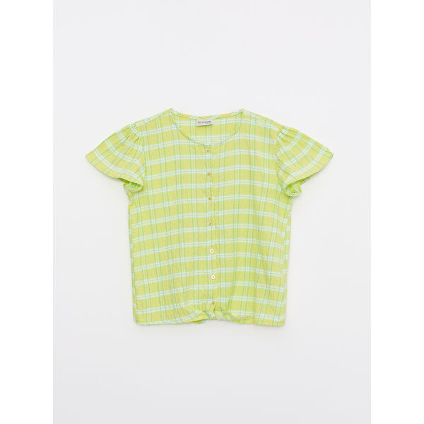 Bisiklet Yaka Ekose Kısa Kollu Kız Çocuk Bluz