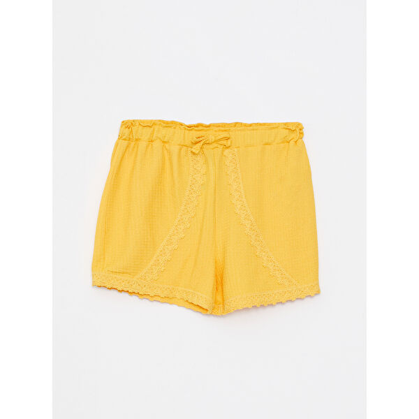Beli Lastikli Dantel Detaylı Kız Çocuk Şort