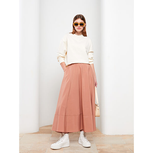 MODEST Beli Lastikli Düz A Kesim Poplin Kadın Etek