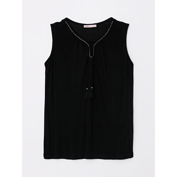 LCW GRACE Bağlamalı Yaka Nakışlı Kolsuz Viskon Kadın Bluz