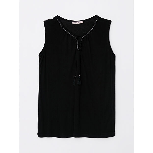 LCW GRACE Bağlamalı Yaka Nakışlı Kolsuz Viskon Kadın Bluz