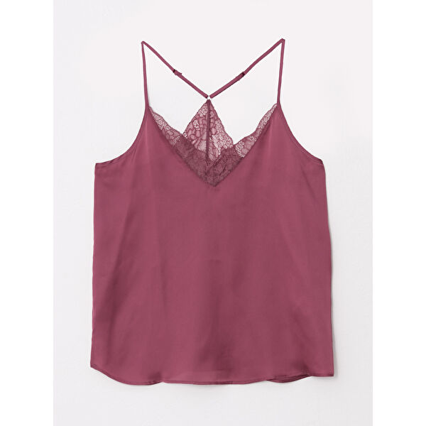 LCW DREAM V Yaka Dantel Detaylı Askılı Saten Kadın Pijama Üst