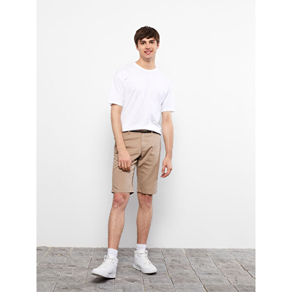 Slim Fit Kemerli Gabardin Erkek Şort Slim Fit Kemerli Gabardin Erkek Şort